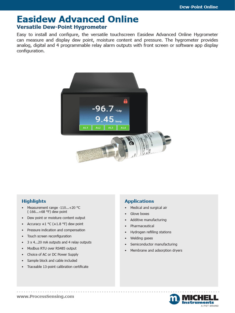 Easidew Advanced Online Hygrometer | PDF | Calibration | Sensor