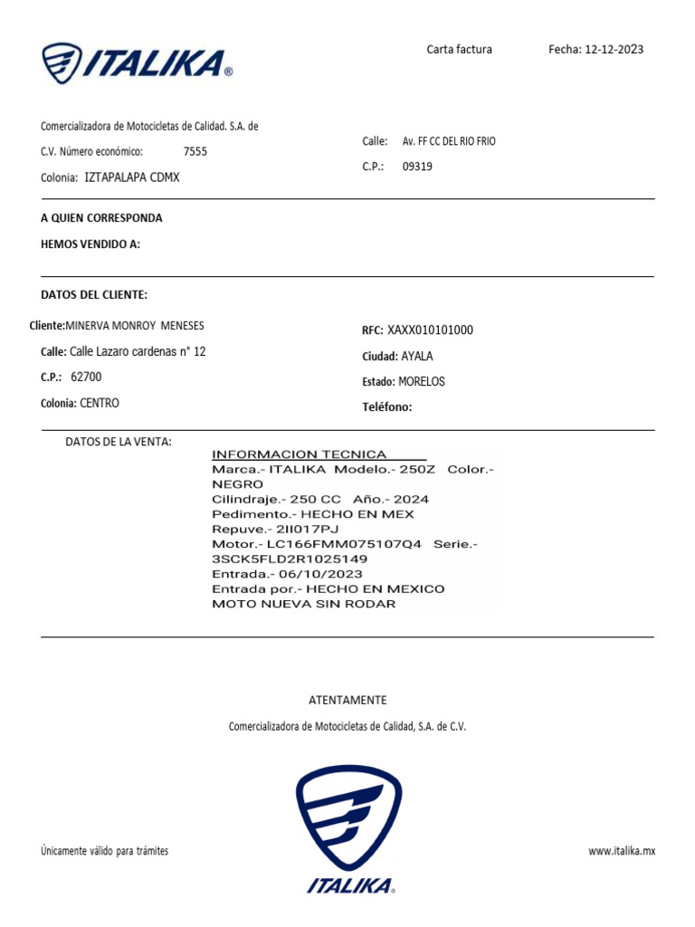 Carta Factura z250 Copy | PDF