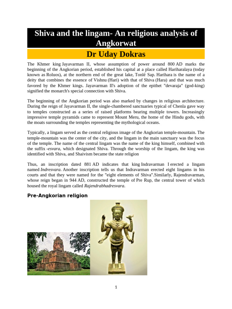 Shiva and The Lingam - An Religious Analysis of Khmer | PDF | Angkor | Vaishnavism
