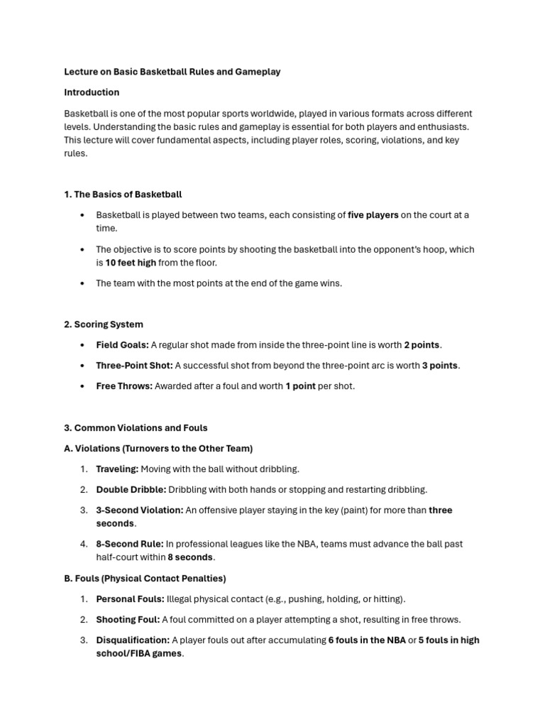 Lecture On Basic Basketball and Volleyball Rules and Gameplay | PDF | Volleyball | Basketball ...