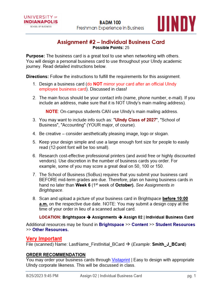 Assign02 Instructions Individual Business Cards | PDF