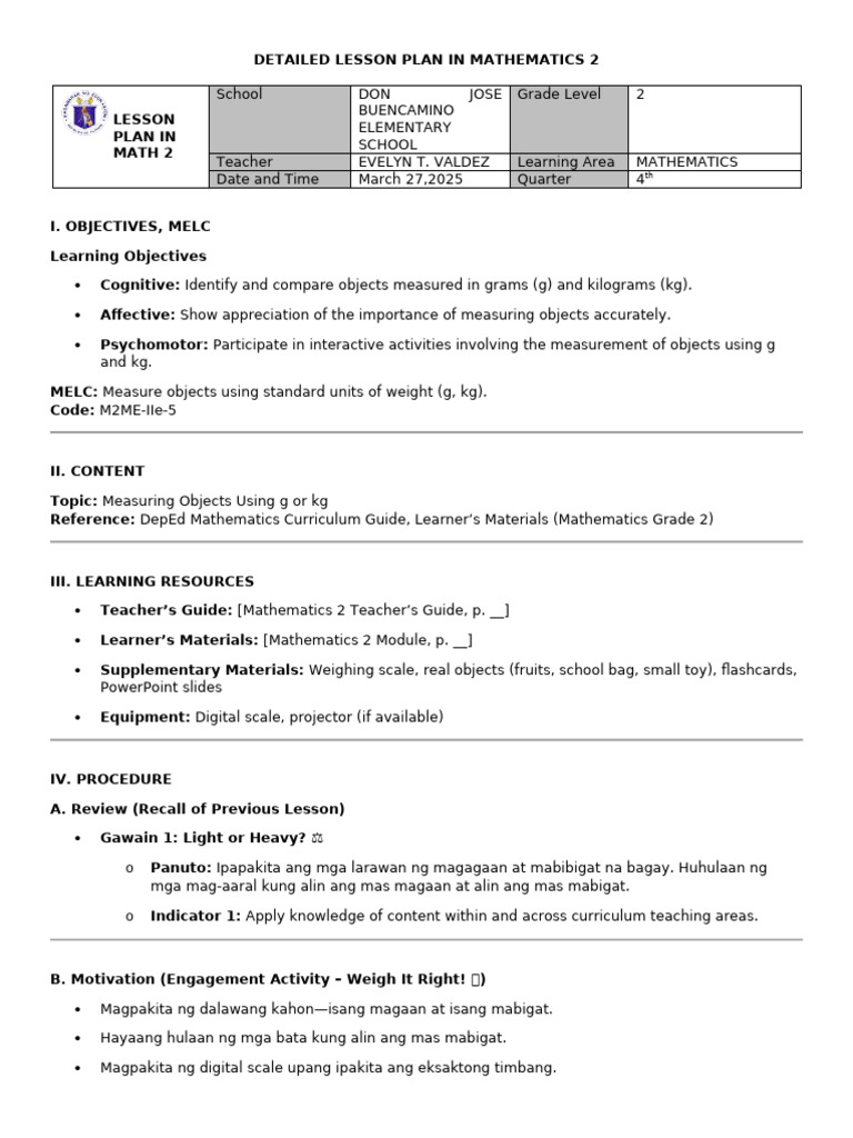 CO - Q4 - DLP - MATHEMATICS 2 - Evelyn | PDF