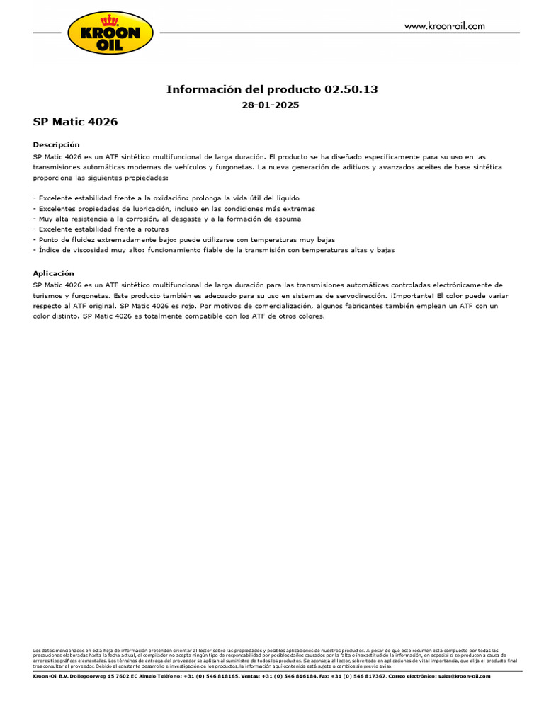 PI 025013 SP Matic 4026 12 X Botella de 1 L ES | PDF | Lubricante ...