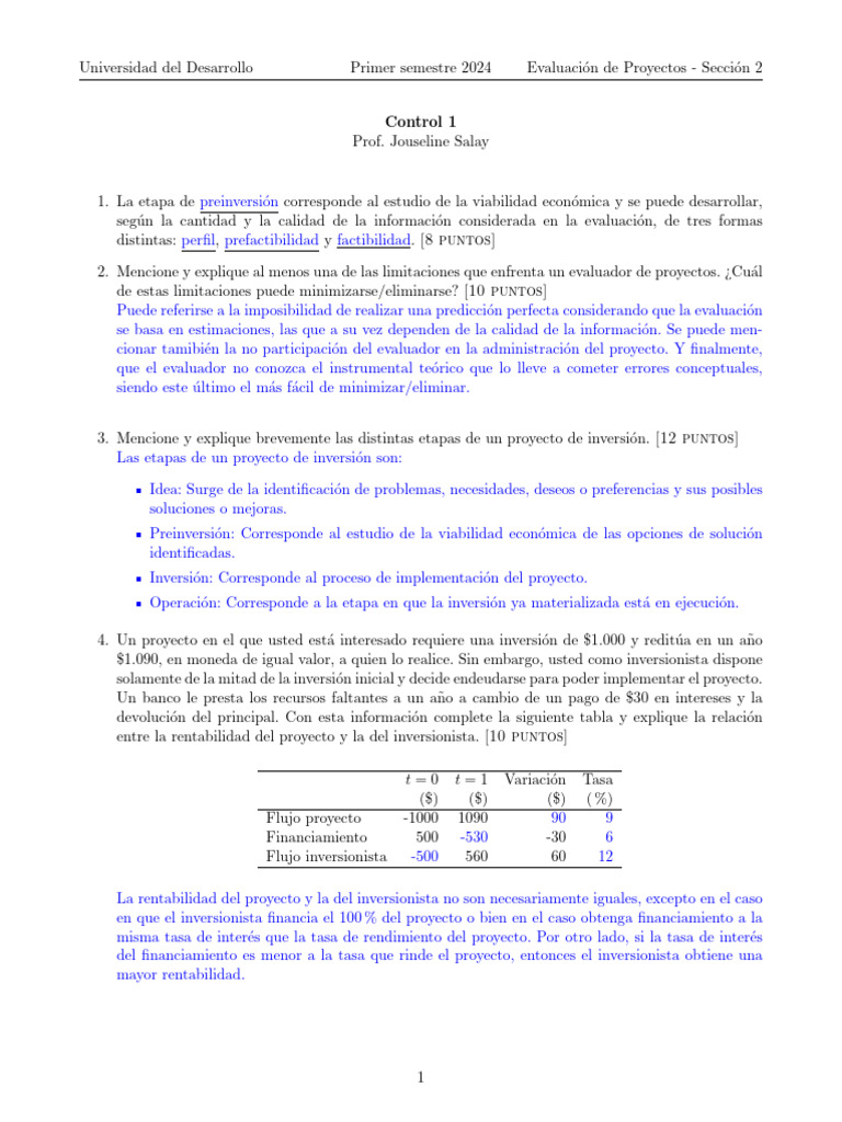 Control1 Eval Proy 2024 1 Pauta | PDF | Inversiones | Economias