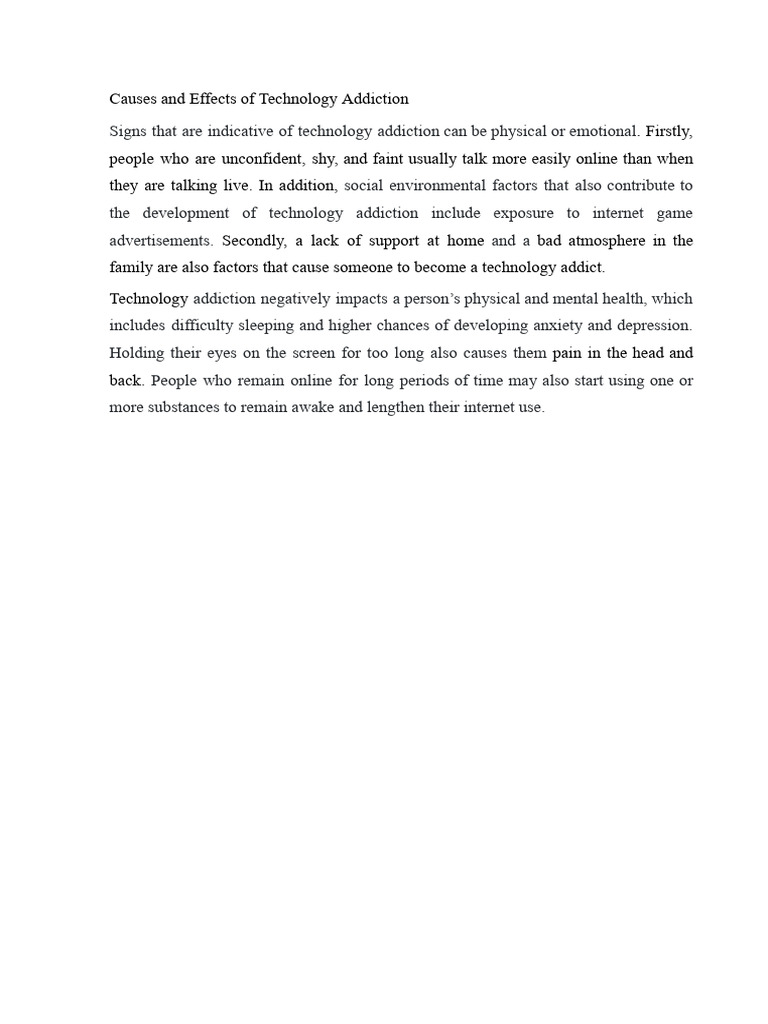 Causes and Effects of Technology Addiction | PDF