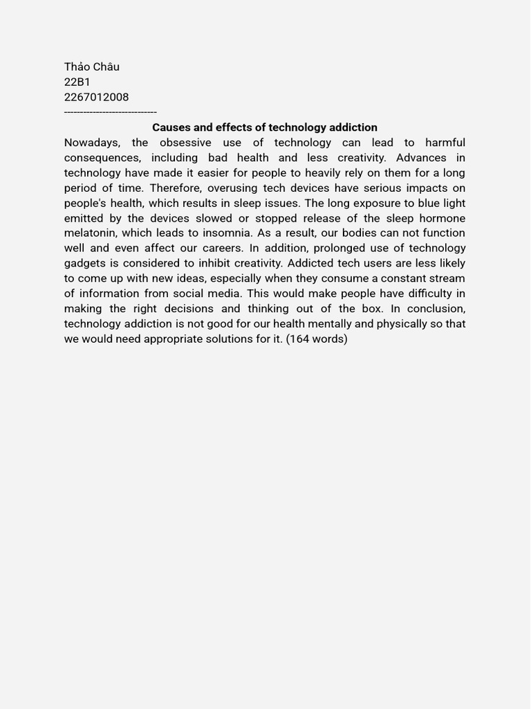 Causes and Effects of Technology Addiction | PDF