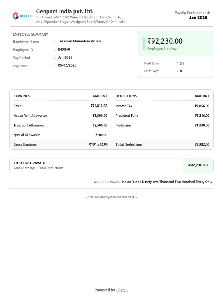 Payslip 840848 Jan 2024 | PDF