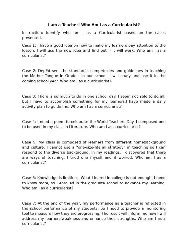 The Teacher and Curriculum Activity 1 | PDF | Curriculum | Teachers