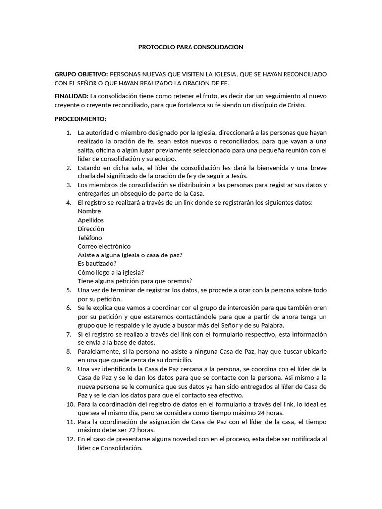 Protocolo para Consolidacion | PDF | Oración