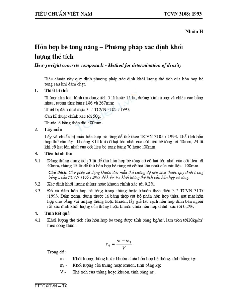 TCVN 3108-1993 - Hon Hop Betong Nang - Phuong Phap Xac Dinh Khoi Luong The Tich | PDF
