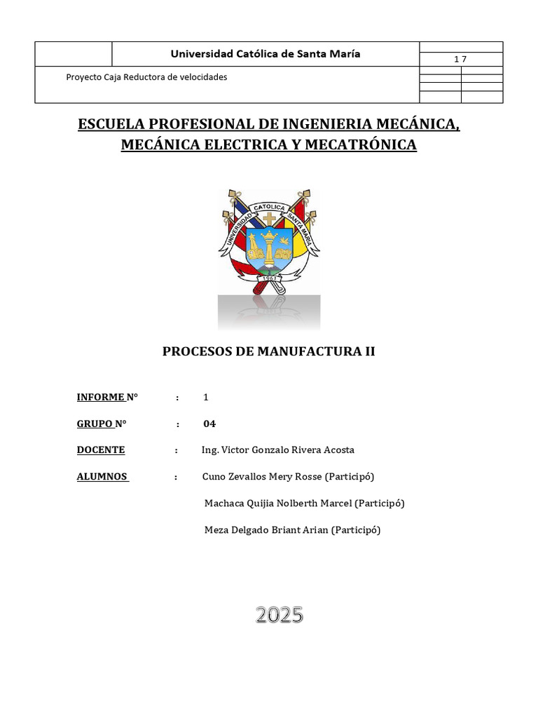 1er Informe de Procesos de Manufactura II | PDF | Engranaje | Ingeniería mecánica