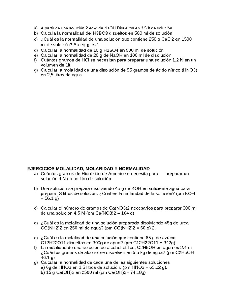 Ejercicios Quimica 2do | PDF