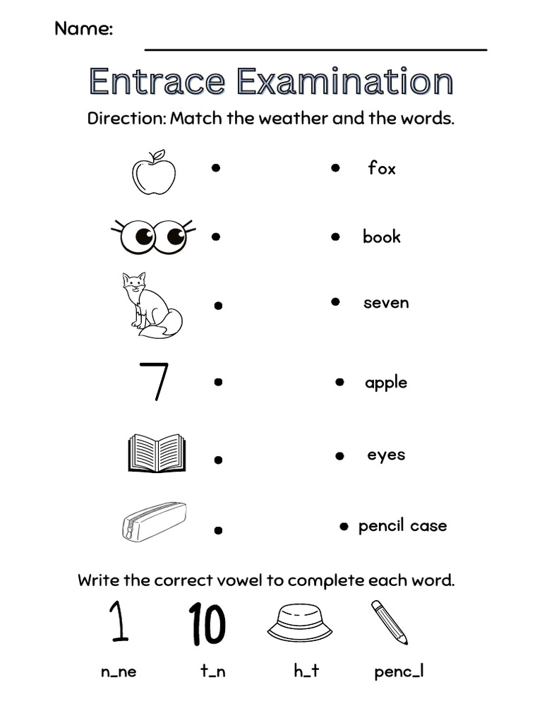 Entrance Exam Vocabulary Matching Guide | PDF