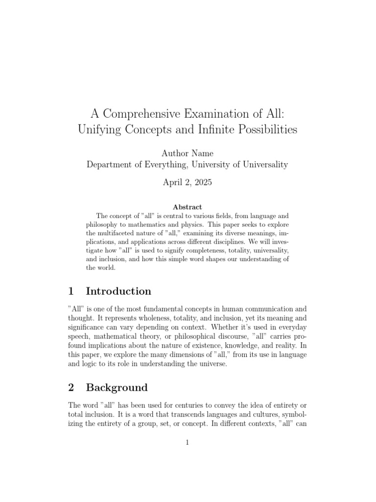 A Comprehensive Examination of All: Unifying Concepts and Infinite Possibilities | PDF ...
