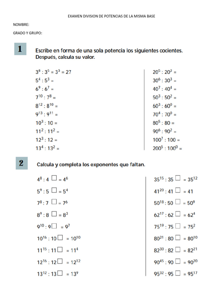 Examen Division de Potencias de La Misma Base | PDF