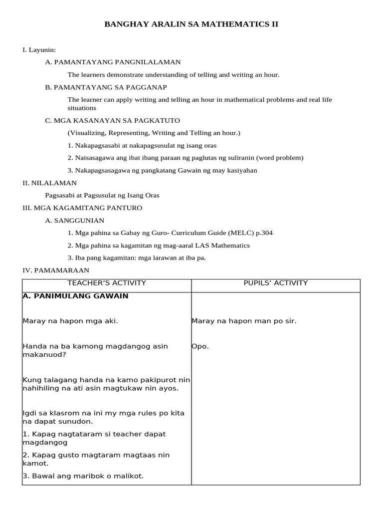 BANGHAY ARALIN SA MATHEMATICS II CO 2 | PDF