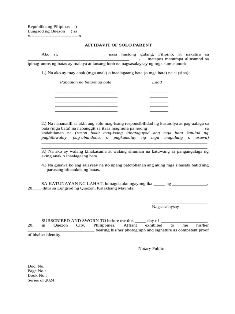 Affidavit For Solo Parent 1 | PDF