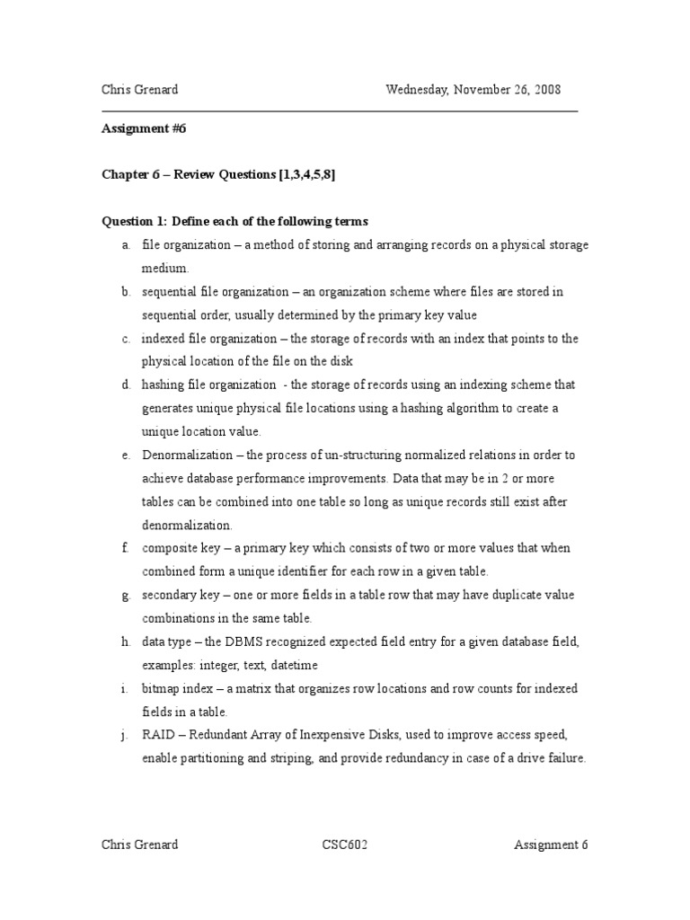 CSC 602 - Assignment 6 | PDF | Database Index | Table (Database)