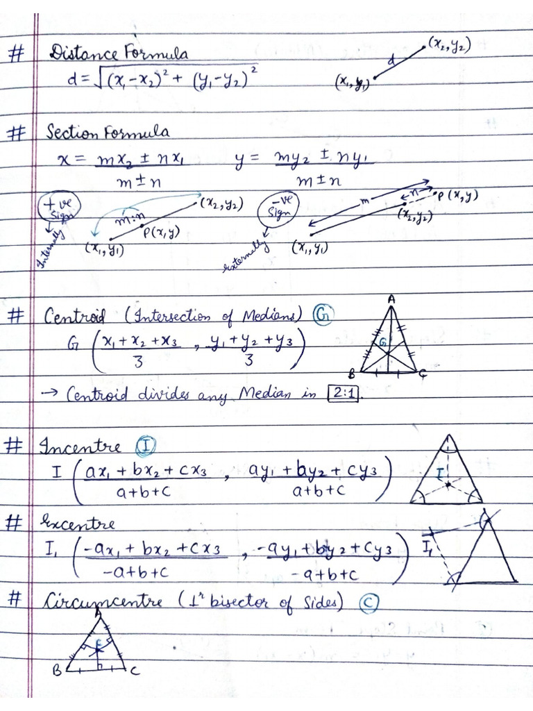 Point & Straight Line - Class 11 - Short Notes | PDF