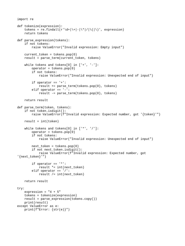 Python Expression Parser and Evaluator | PDF