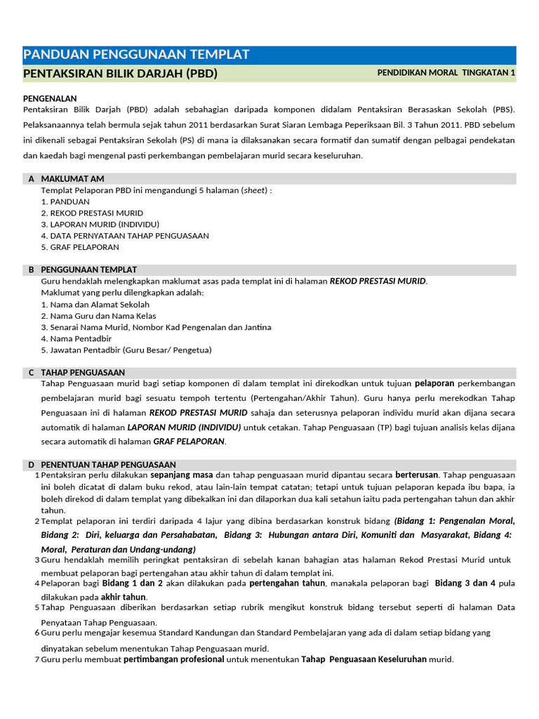 1B - Template Pelaporan PBD PM Ting 1 | PDF