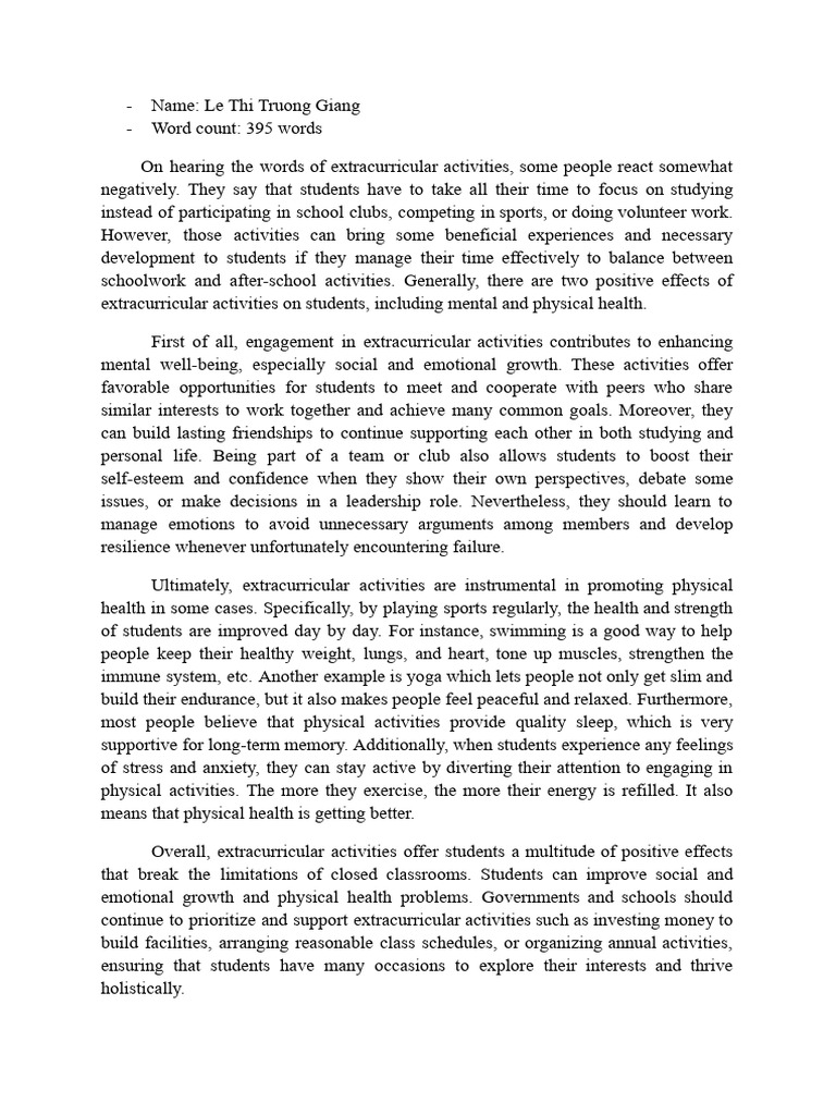Benefits of Extracurricular Activities | PDF | Social Psychology ...