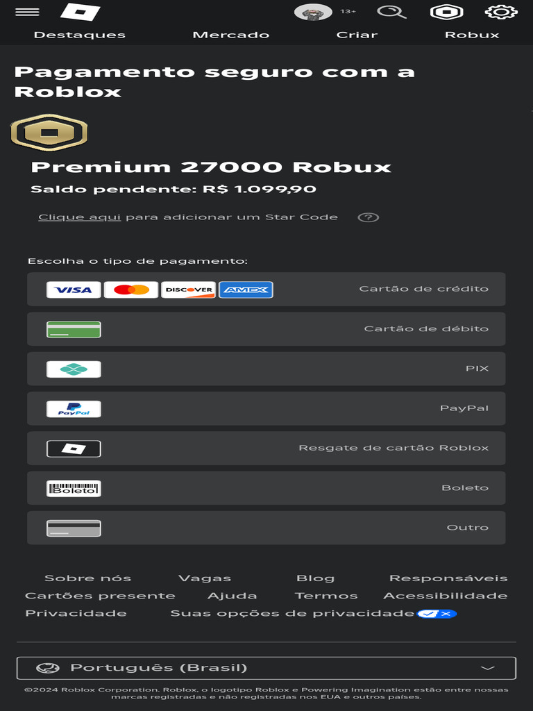 Pagamento Seguro para 27000 Robux | PDF