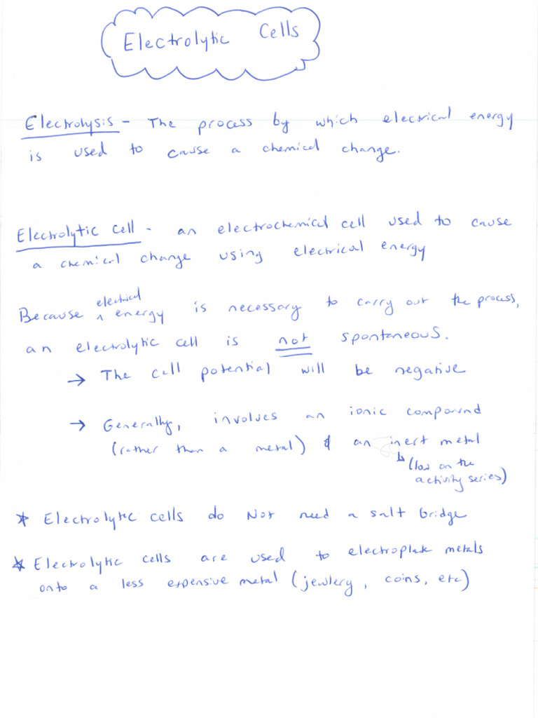 Electrolytic Cell Class Notes | PDF