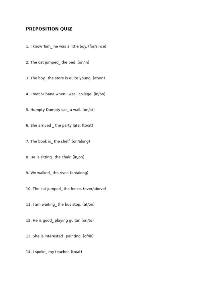 Preposition Quiz | PDF
