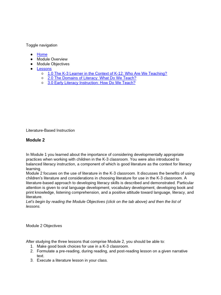 Module 2 Index | PDF | Reading Comprehension | Literacy