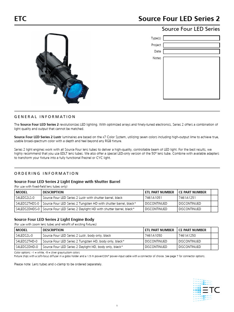Source Four LED Series 2 Datasheet Revq | PDF | Color | Light Emitting ...