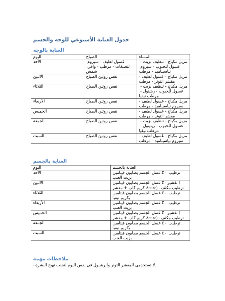 Skincare Routine Table | PDF