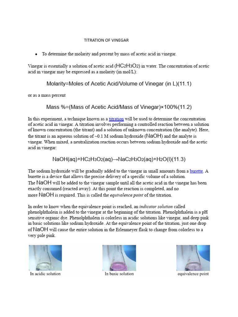 Titration of Vinegar | PDF | Titration | Chemistry