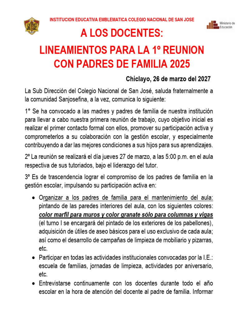 Lineamientos para Junta de Padres 2025 | PDF | Salón de clases ...