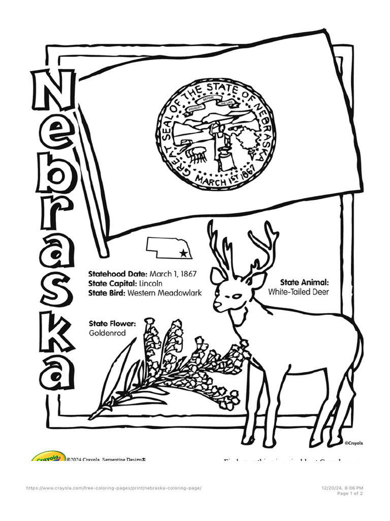 State of Nebraska Free Coloring Page | crayola.com | PDF