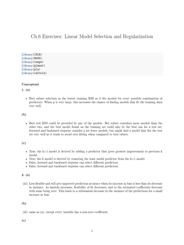 Linear Model Selection and Regularization | PDF | Cross Validation (Statistics) | Linear Regression