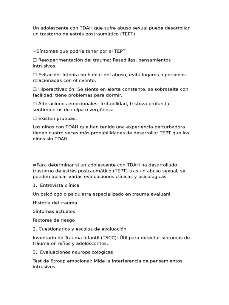 TDAH y TEPT en adolescentes tras abuso | PDF