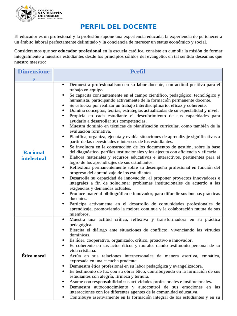 PERFIL DEL DOCENTE | PDF | Maestros | Aprendizaje