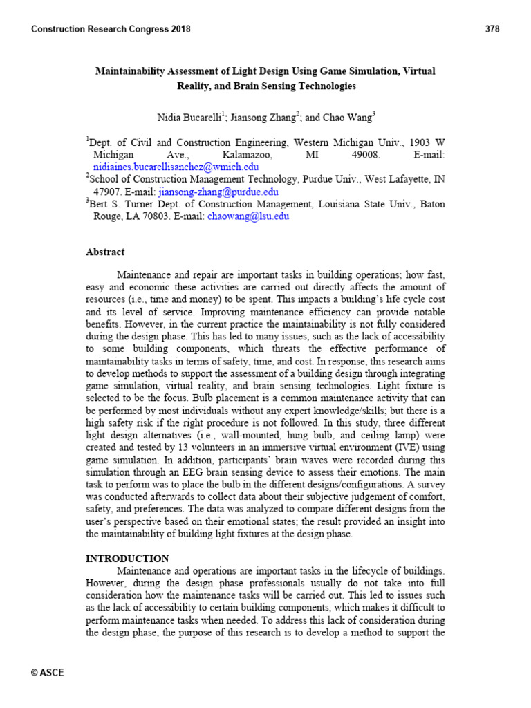Maintainability Assessment of Light Design Using Game Simulation, Virtual Reality, And Brain ...