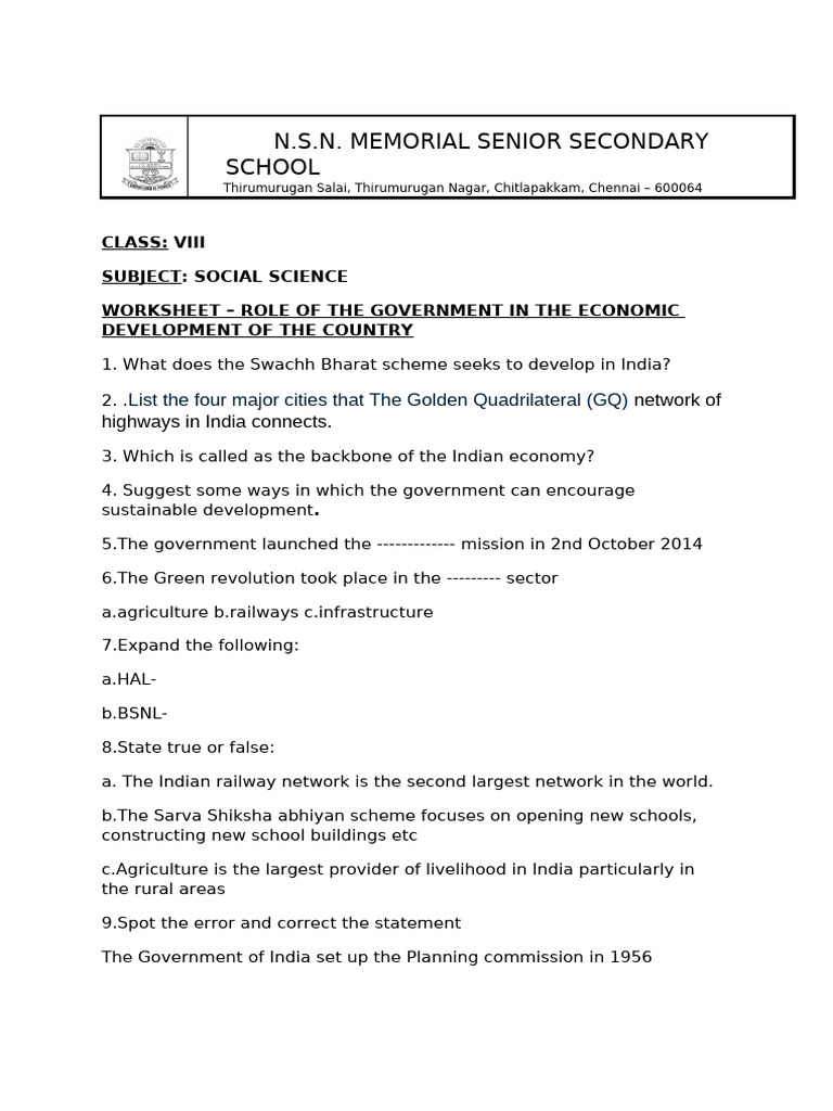 Social Worksheet - STD Viii | PDF