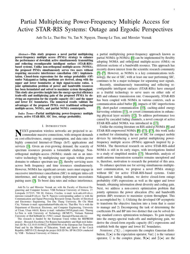 Partial Multiplexing Power-Frequency Multiple Access for Active STAR-RIS Systems Outage and ...