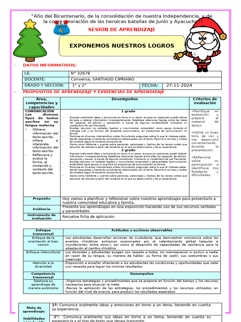 U8 s2 Sesion d3 Com Exponemos Nuestros Logros | PDF | Comunicación | Aprendizaje