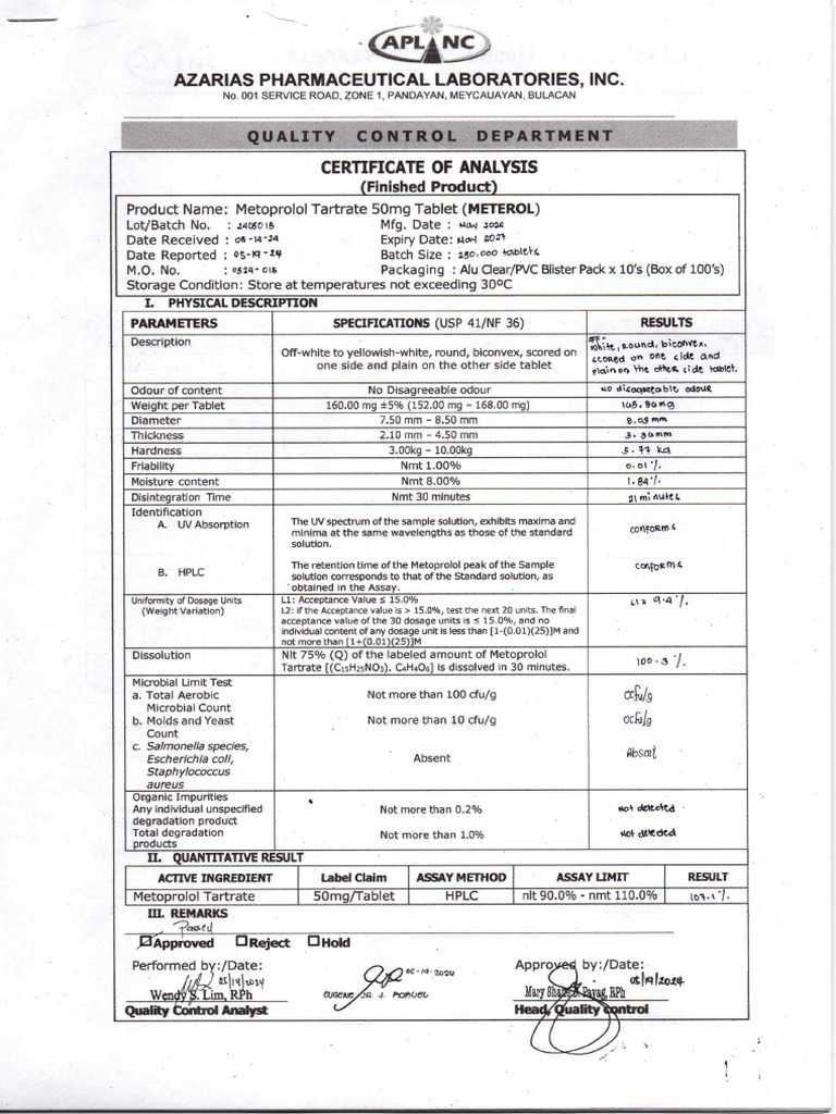 2405015 METEROL 50MG TABLET | PDF