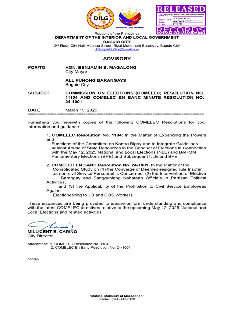 TN OG-BC-2025 HUC-1430300-2025-03-19-012 Dissemination of COMELEC ...