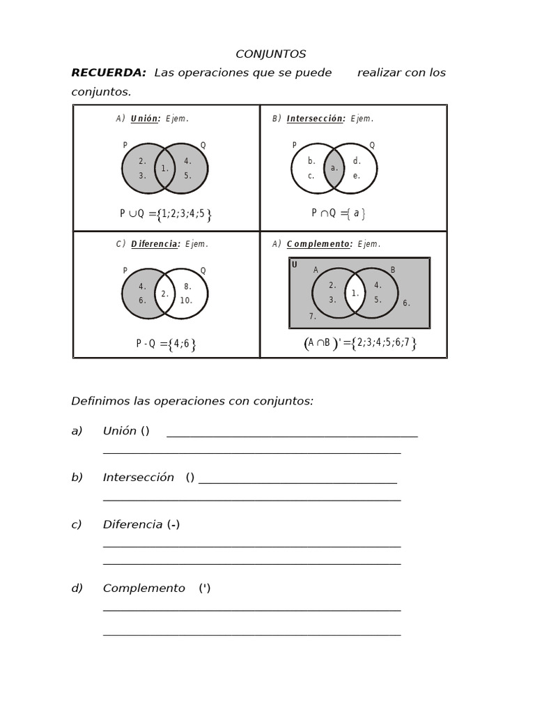 Fichas de Conjuntos para Quinto de Primaria | PDF