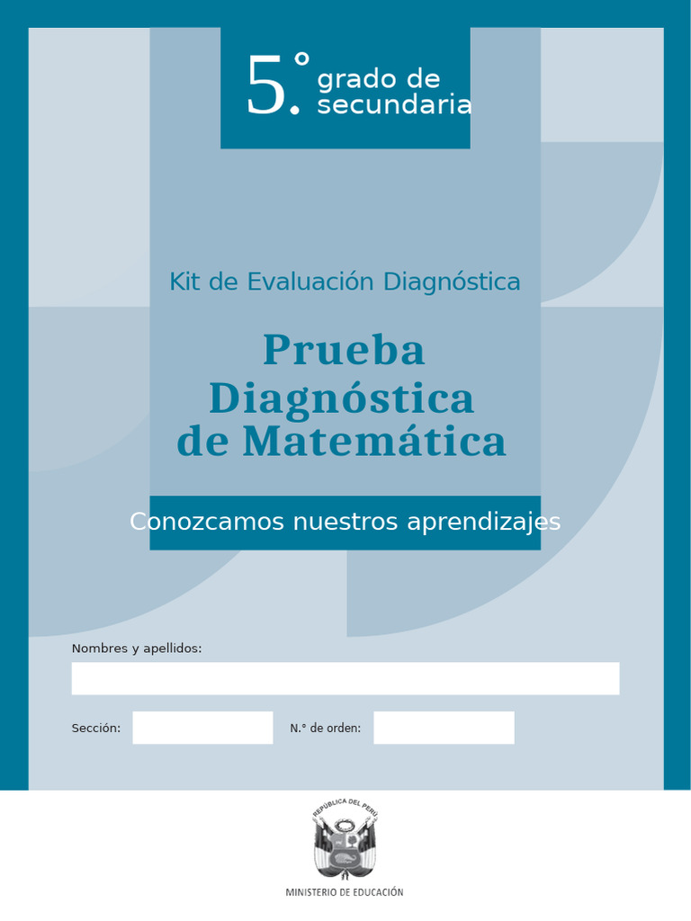 Prueba Diagnostica Matemática. Conoce Nuestros Aprendizajes. Quinto Grado de Educación ...