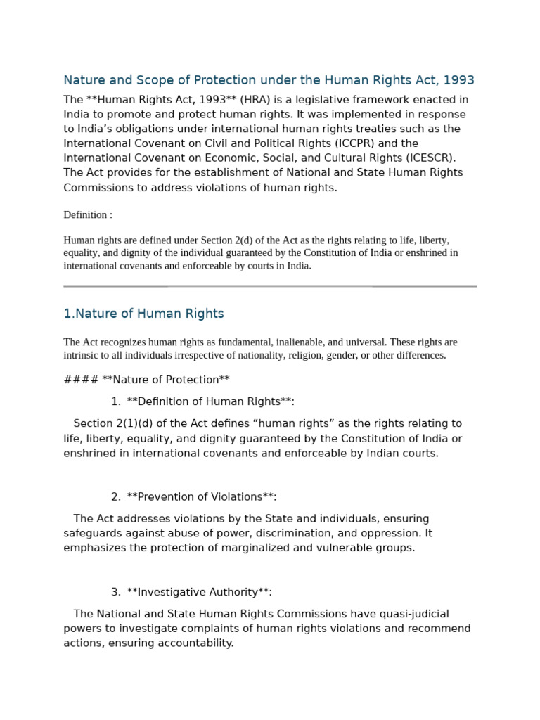 Nature and Scope of Protection of Human Rigjts Act | PDF | Human Rights ...