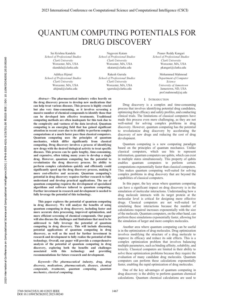 Quantum Computing Potentials For Drug Discovery | PDF | Quantum Computing | Drug Discovery