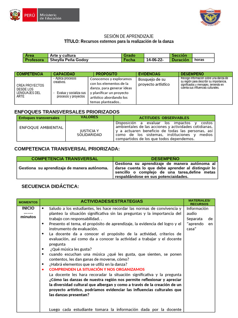 Sesion Danza Act. 3 | PDF | Aprendizaje | Bailes