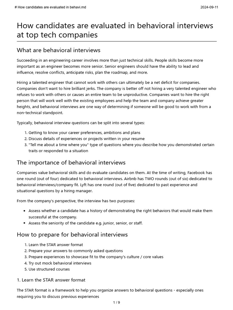 Behavioral Interview Prep for Engineers | PDF | Motivation | Motivational